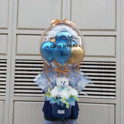 Jual Bucket Balon Bloom Box Flower + Boneka + Uang (isi uang sendiri ...