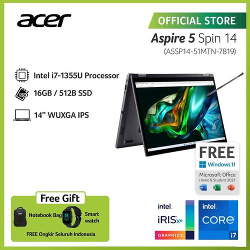 Jual (FREE STYLUS PEN & SMARTWATCH) ) ACER LAPTOP 2 IN 1 ASPIRE 5 SPIN ...