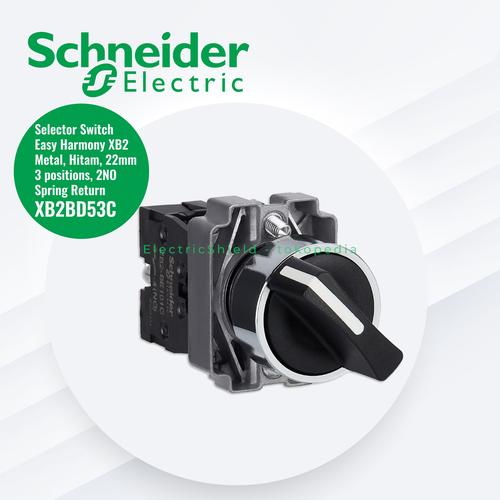 Jual Selector Switch Spring Return 2NO XB2 Schneider Metal Hitam 22mm 3 ...