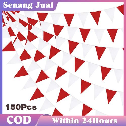Jual Bendera Merah Putih 150 pcs Bendera Segitiga 80 Meter Bendera Hias kain segitiga - Warna ...