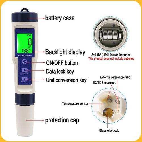 Jual NEW Alat Tes Ph Ec Tds Salinitas Termometer 5 in 1 Pengukur ...