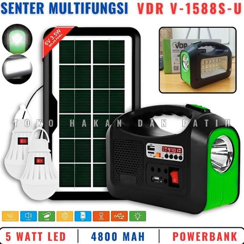 Jual readyy Solar Light Lampu Panel Surya VDR V-1588S-U Dengan 2 Bohlam ...