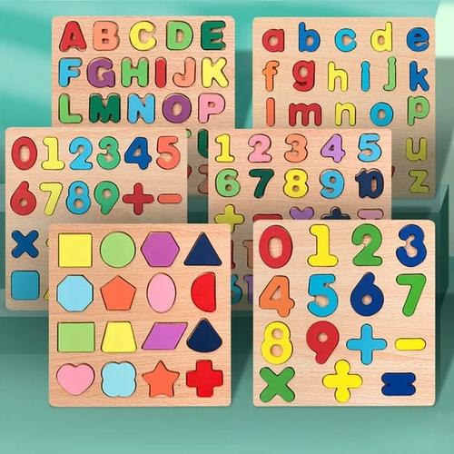 Jual Puzzle huruf kecil angka huruf besar geometri puzzle kayu blok ...