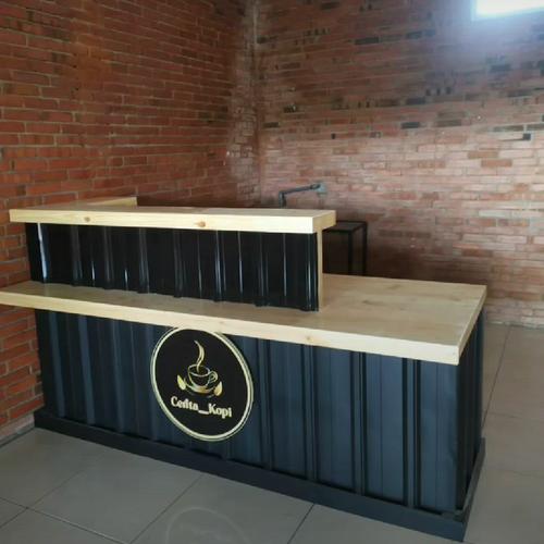 Jual meja lemari kasir resepsionis bahan kayu jati belanda dengan besi ...