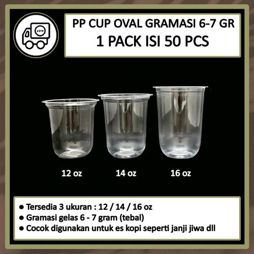 Jual Gelas Plastik Cup Oval 12 oz 14 oz 16 oz Tebal 7 gram isi 50 pcs ...