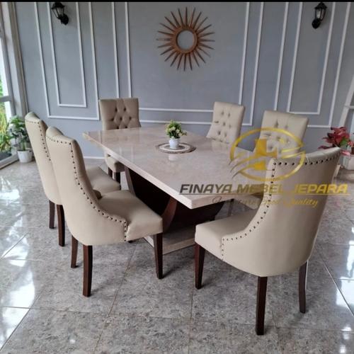 Jual dining table set minimalis top Marmer cream set Meja Makan Marmer ...