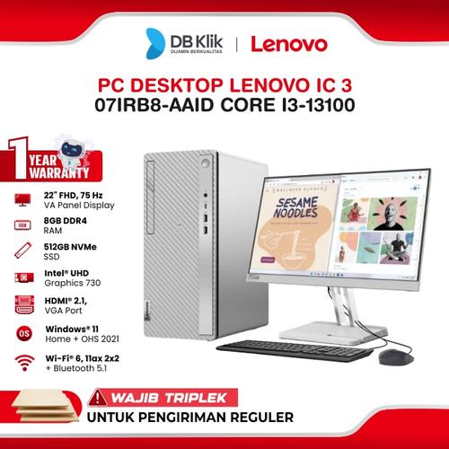 Promo PC Desktop Lenovo IC3 07IRB8-AAID Core i3-13100 8GB SSD 512GB No Dvd Windows 11 Home ...