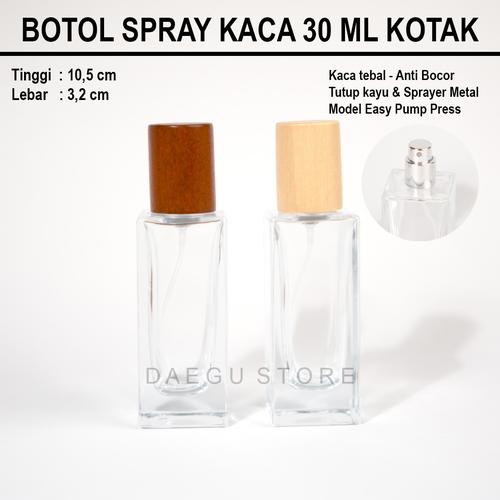 Jual Botol Parfum 30ml Spray Kaca Kotak Tebal Tutup Kayu - Spray Metal ...