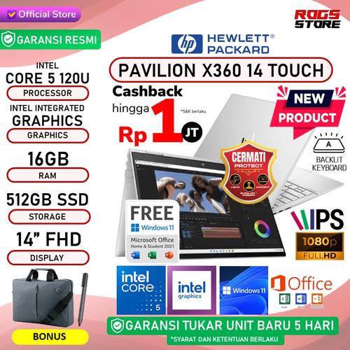 Promo HP PAVILION X360 14 TOUCH CORE 5 120U 16GB 512GB W11+OHS 14.0FHD ...