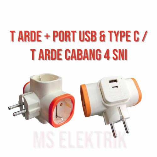 Jual Colokan / Steker T Arde Cabang 3 + Colokan USB Type C dan Micro ...