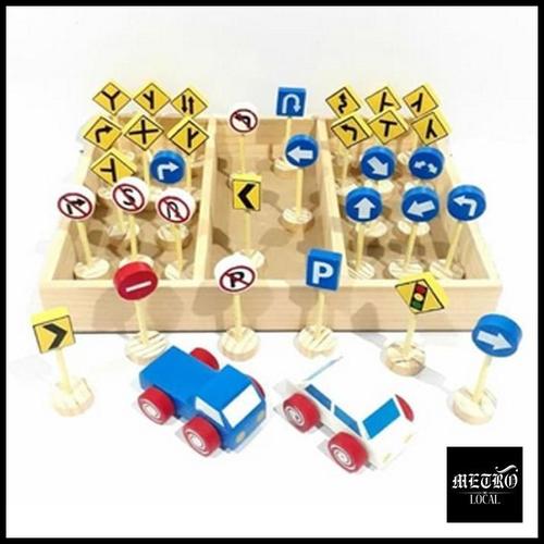 Jual Mainan Edukasi Rambu-rambu lalu lintas plus mobil kayu Jumbo ...
