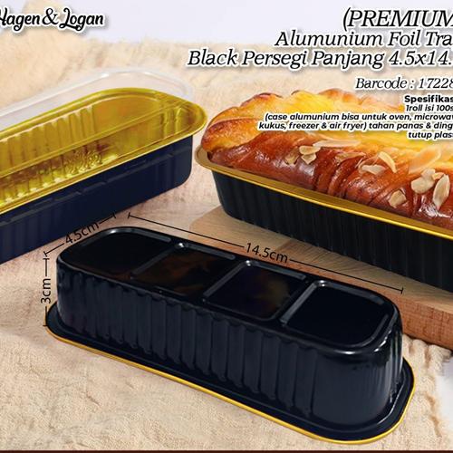 Jual cup alumunium foil persegi panjang black + tutup isi 10..utk roti ...