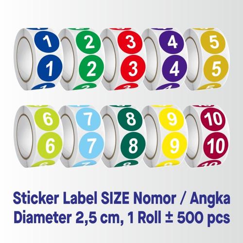 Jual Stiker Label Size Nomor Angka Numeric Bundar diameter 2,5 cm ...