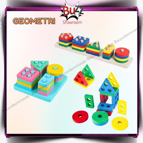 Promo Geometri Bentuk Mainan Anak Kayu Montessori Sensory Basic Shape ...