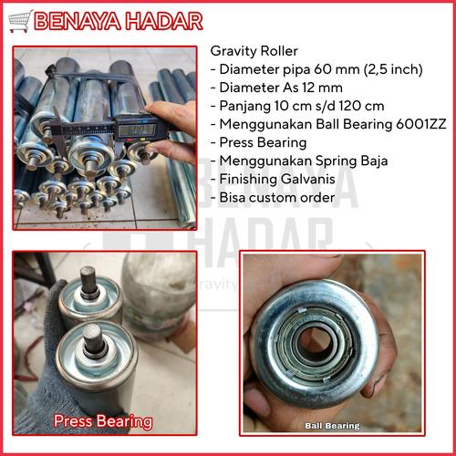 Jual Gravity Roller Conveyor 60 mm x 800 mm x 900 mm as 12 mm pakai per baja roller gravity ...