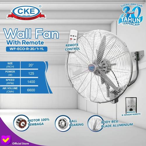 Jual CKE Wall Fan WF-R-NS20/1-3SLV-YL 20 Inch Kipas Angin Dinding ...