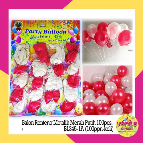 Jual NEW (100Pcs) Balon Renteng Metalik Merah Putih, balon kemerdekaan ...