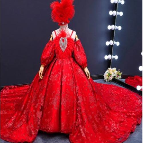 Jual Children's Evening Dress Rainbow Long-Tailed Puff Princess Dress ...