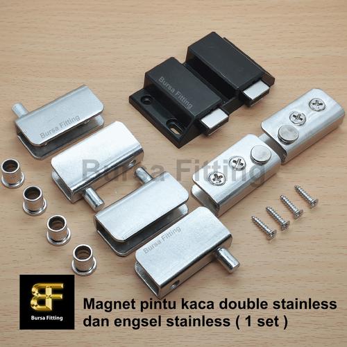 Jual Engsel jepit kaca stainless set / magnet pintu kaca double ...