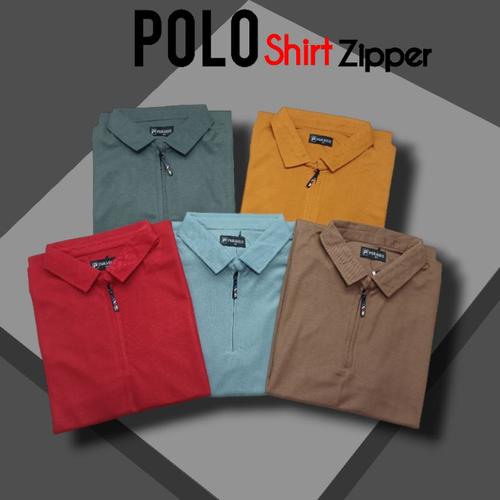 Promo Polo Shirt Zipper Motif Polos Zipper Half Zip Pria Baju Formal ...