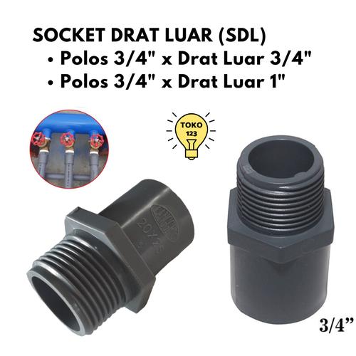 Jual Sambungan Pipa Air PVC Socket Drat Luar SDL 1" 1/2" 3/4" inci Sok ...