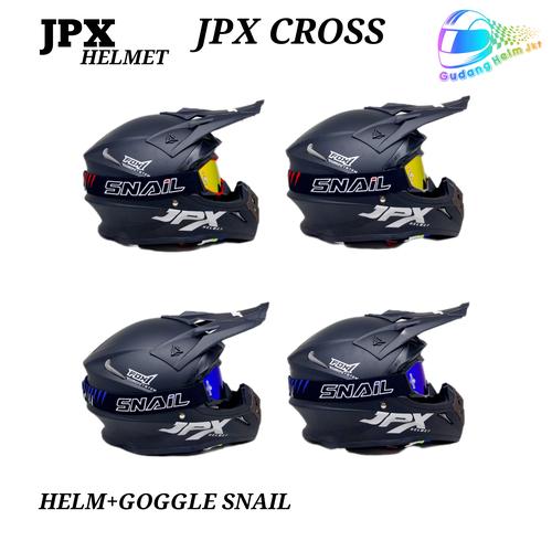 Jual Helm Cross JPX Cross Polos Hitam Gloss plus goggle Snail - Helm ...
