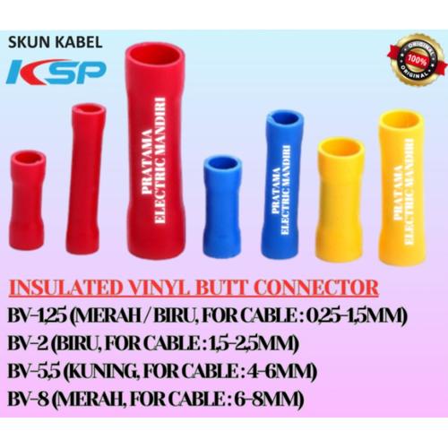 Jual Isi 100 Pcs Skun BV 1.25 2 5.5 Butt Terminal Insulated Crimp Wire ...