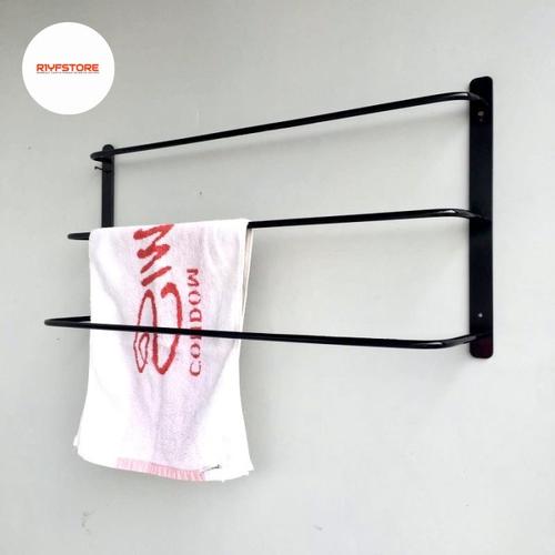 Promo Rak gantungan handuk baju besi tempel dinding 3 susun - Besi 8mm ...