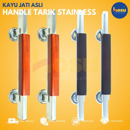 Jual CAVANNI Pull Handle Pintu Rumah 33 45 cm Stainless Steel Kayu Jati ...
