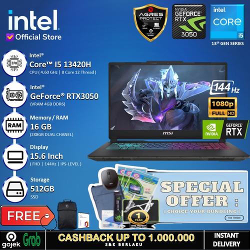 Promo MSI Cyborg 15 A13UC - RTX3050 I5 13420H 16GB 512GB SSD 15.6" FHD IPS 144Hz - Bundle ...
