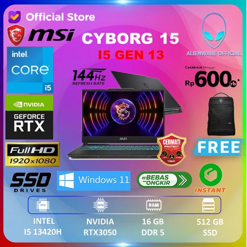 Promo MSI Cyborg 15 i5-13420H RTX3050 4GB - 16GB 512GB SSD Win11+OHS 15.6" FHD IPS 144Hz - UNIT ...