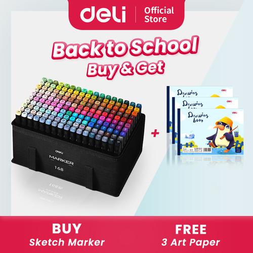 Promo Deli Spidol Sketsa Profesional Sketch Marker 168 Warna Dual Tip ...