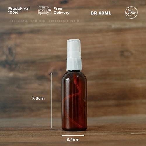 Jual BOTOL PET BR 60ML AMBER & SPRAYER PUTIH [ KEMASAN BOTOL MIST SPRAY ...