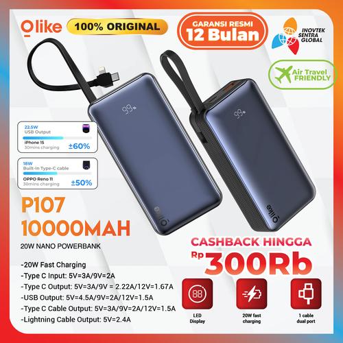 Promo Olike P107 Power bank Powerbank 10000mAh | LED Display | Built-in ...