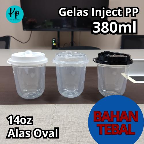 Jual Gelas Plastik Injection PP 14oz 380ml Alas Oval + Tutup Putih ...