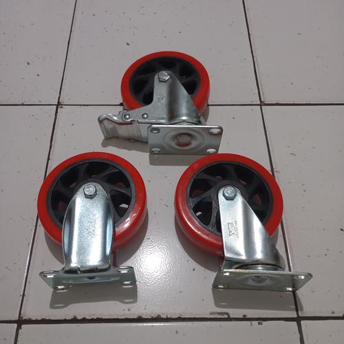 Jual roda etalase heavy duty pu merah ukuran 5inch tipe mati, hidup ...