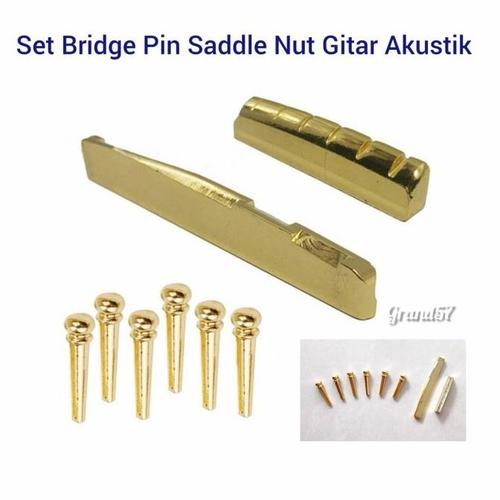 Jual Set bridge pin saddle nut gitar akustik kuningan gold emas besi ...