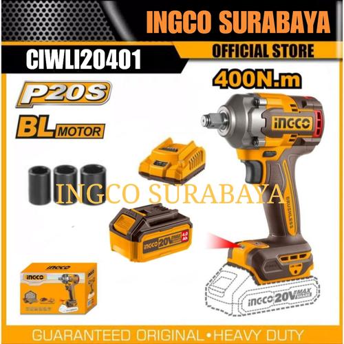 Jual INGCO CIWLI20401 IMPACT WRENCH CORDLESS 400NM BOR BUKA BAUT RODA ...