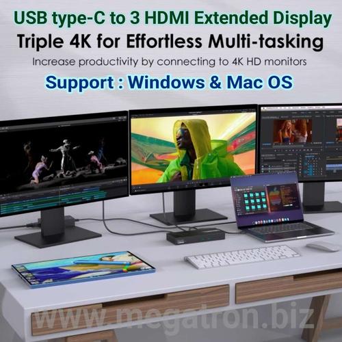 Jual USB type-C to Triple HDMI (Multiview)- extend ke 3 Monitor ...