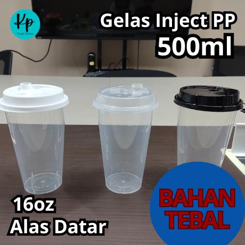 Jual Gelas Plastik Injection PP 16oz 500ml Alas Datar + Tutup Putih ...