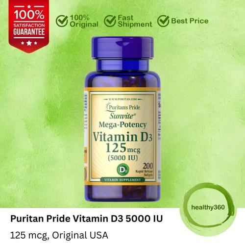 Jual Puritan Pride Vitamin D3 5000 IU - 125 mcg Original USA - 1000 IU ...
