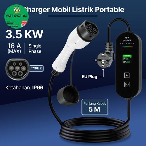 Jual CHARGING PORTABLE EV 16A type 2 female charge mobil listrik 3.5kwh ...