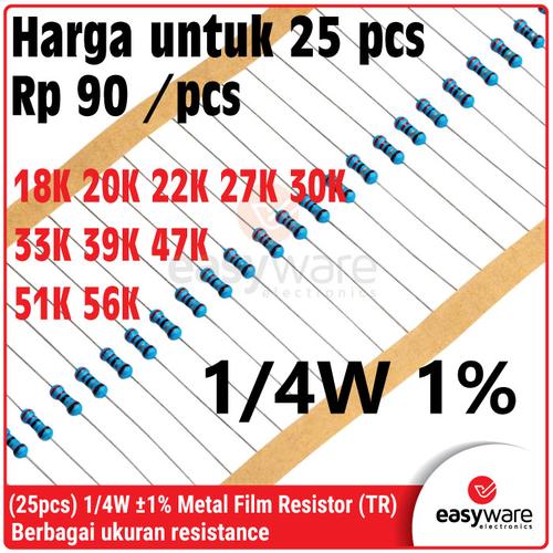 Jual 25x Metal Film Resistor 1/4W 1% 18K 20K 22K 27K 30K 33K 39K 47K ...