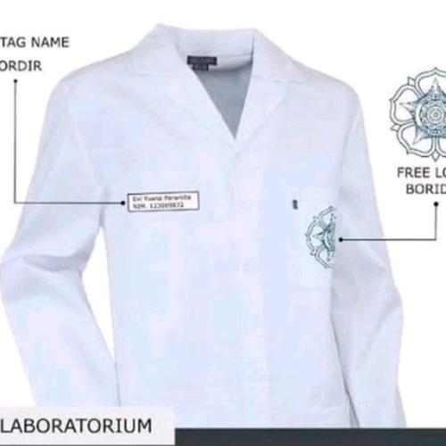 Jual Jas laboratorium lengan panjang karet bordir logo dan nama - Putih ...