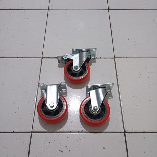 Promo roda etalase pvc pu merah ukuran 4inch type mati, hidup,rem heavy ...
