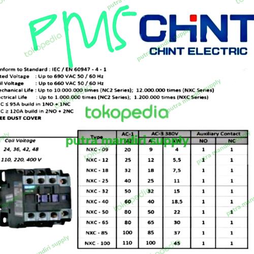 Jual Contactor NXC 09/12/18/25/32/40/50/65/85/100 COIL 220v CHINT original - NXC 18 - Jakarta ...
