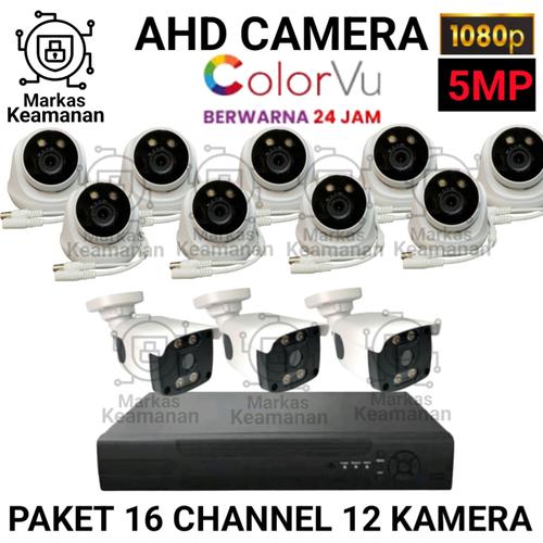 Jual PAKET CCTV COLORVU 16 CHANNEL 12 KAMERA 5MP FULL HD 1080P KOMPLIT ...
