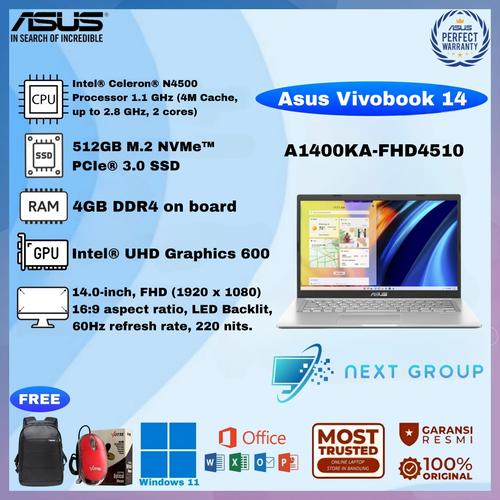 Jual Asus Vivobook 14 A1400KA-FHD4510 Intel N4500 4GB 512GB W11+OHS ...