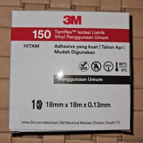 Jual Isolasi 3M hitam isolasi listrik vinyl tahan api 18mm x 18m x 0 ...