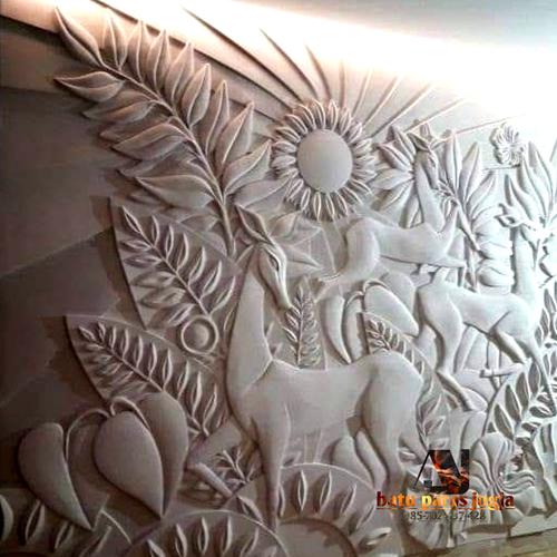 Jual batu ukir motif relief dinding hewan rusa dan tumbuhan - Kab ...
